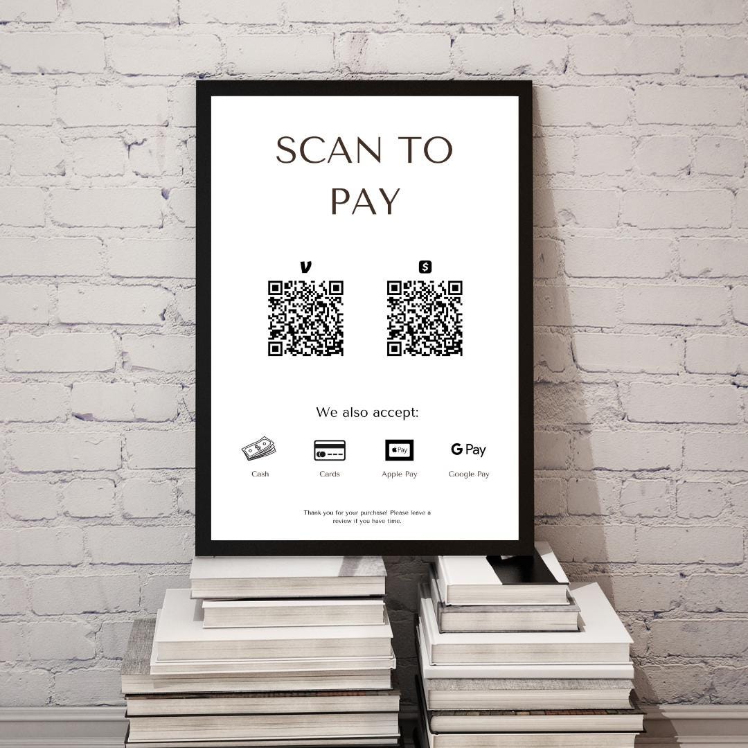 Printable QR Code Payment Sign | Scan to Pay Sign for Venmo & Cashapp ...