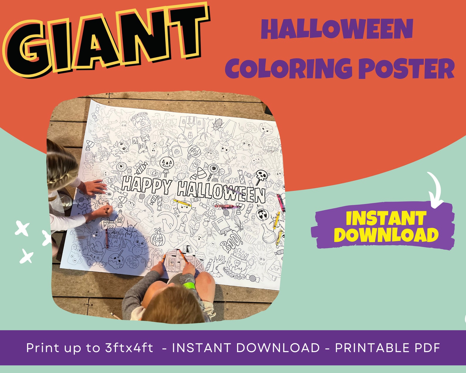 GIANT Halloween Coloring Poster, Large Spooky Coloring Page, Kids ...
