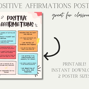 Classroom Poster Positive Affirmations for Students Bright - Etsy