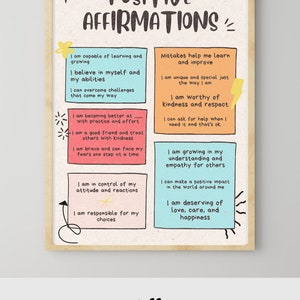 Classroom Poster Positive Affirmations for Students Bright - Etsy