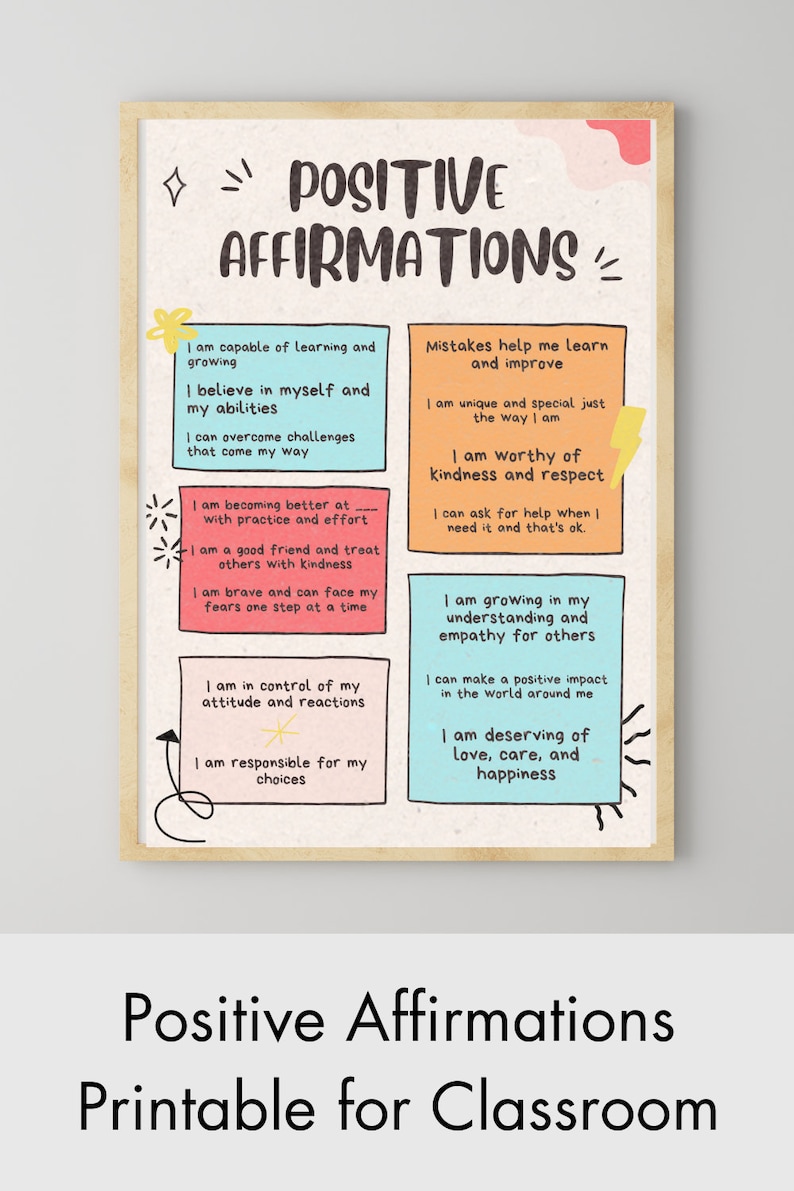 Classroom Poster Positive Affirmations for Students Bright - Etsy