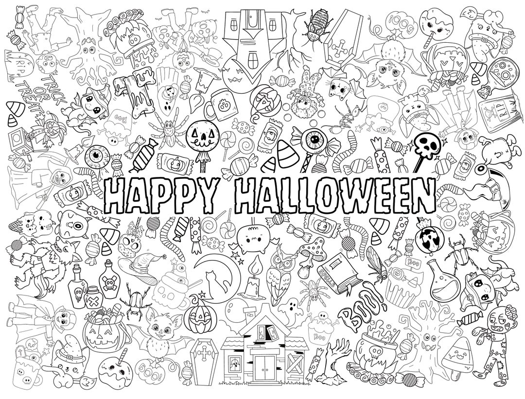 GIANT Halloween Coloring Poster, Large Spooky Coloring Page, Kids ...
