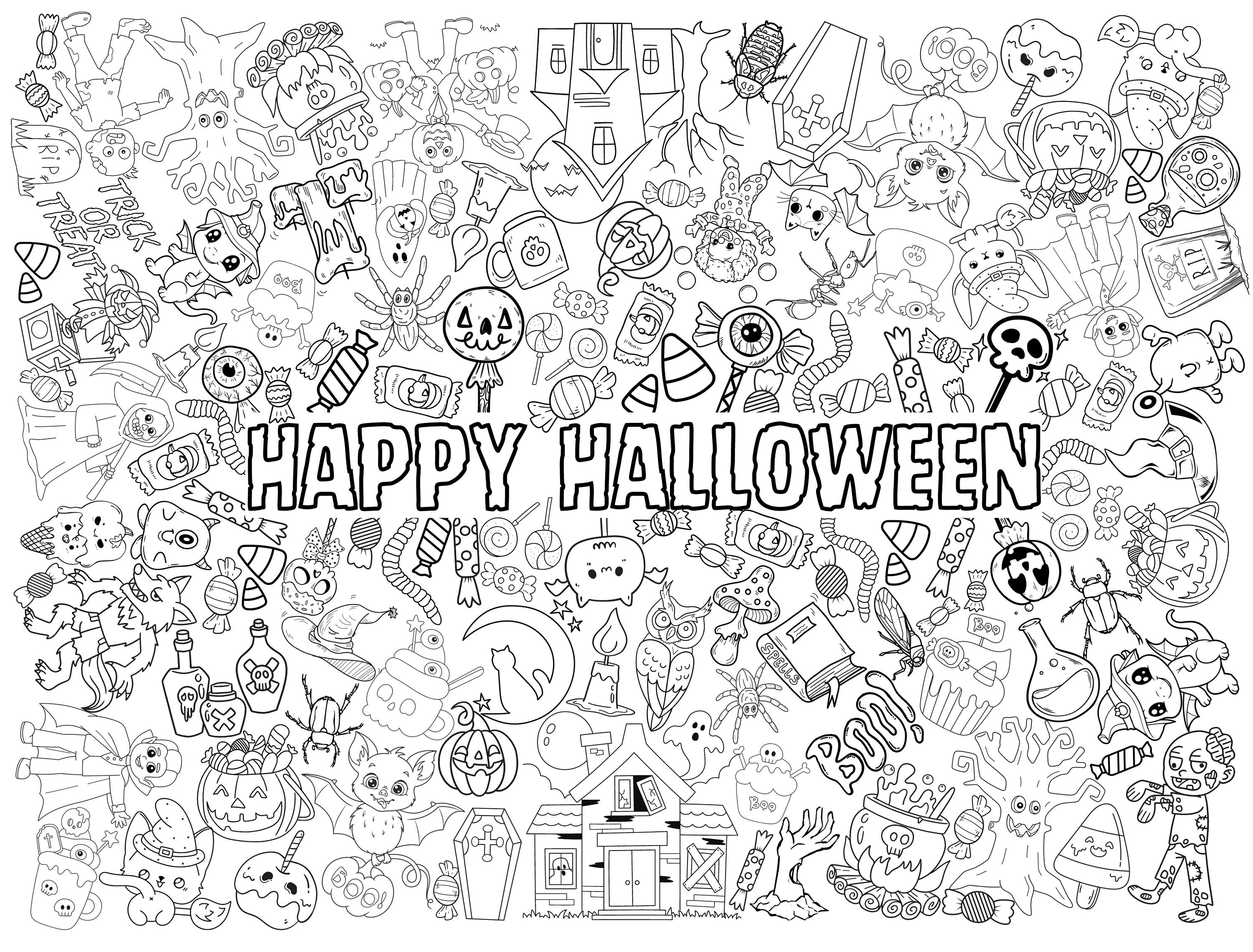 GIANT Halloween Coloring Poster, Large Spooky Coloring Page, Kids ...