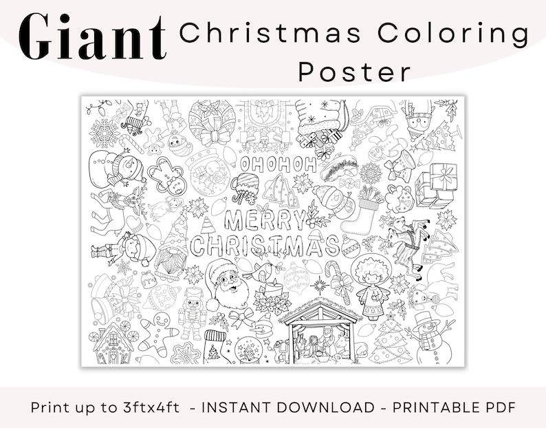 GIANT Christmas Coloring Poster, Large Christmas Coloring Page, Kids ...