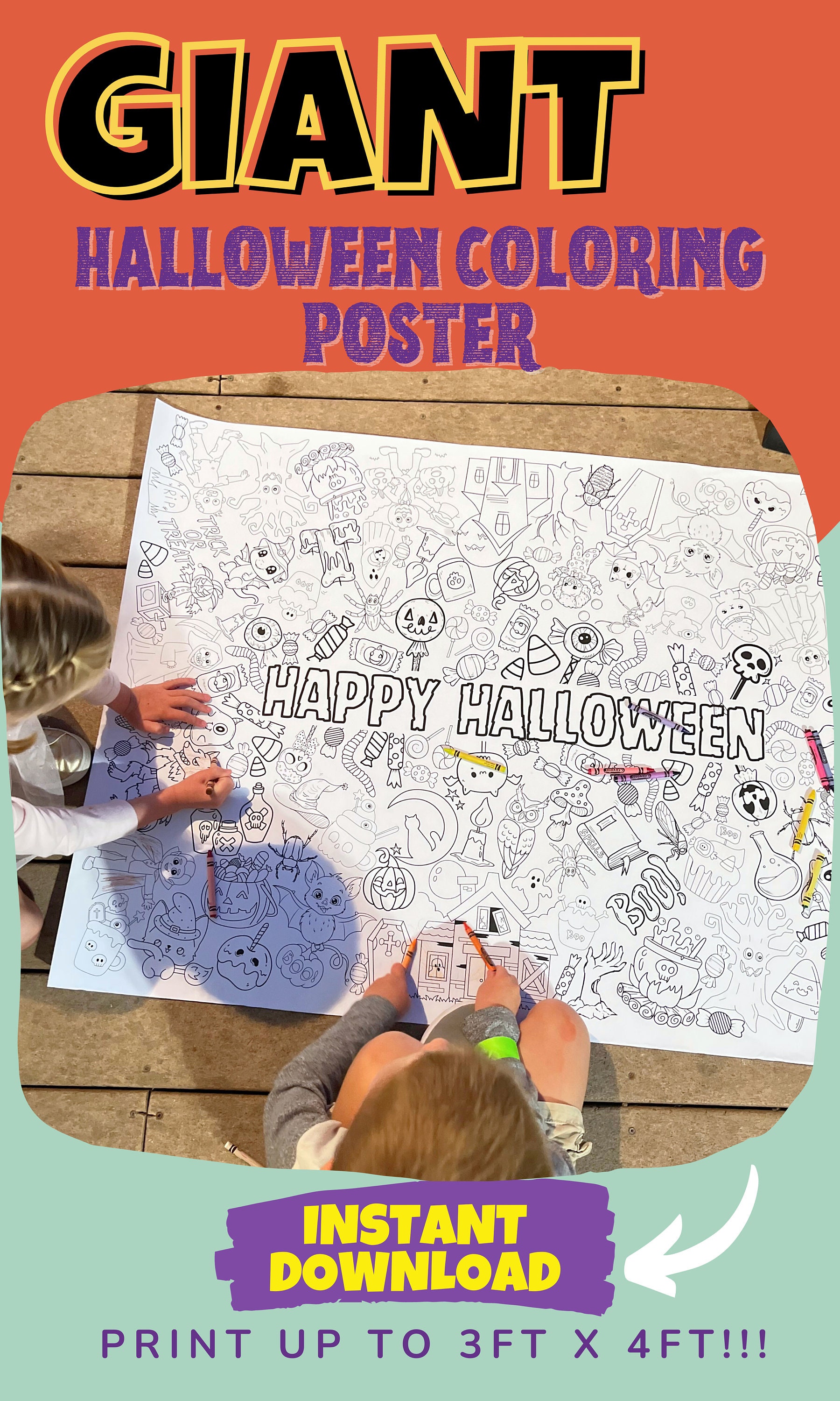 GIANT Halloween Coloring Poster, Large Spooky Coloring Page, Kids ...