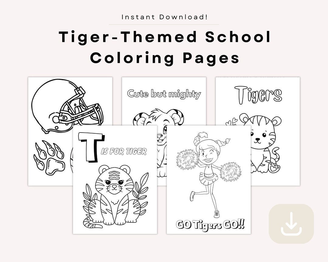 Tiger Mascot School Themed Coloring Pages for Kids and Students - Etsy