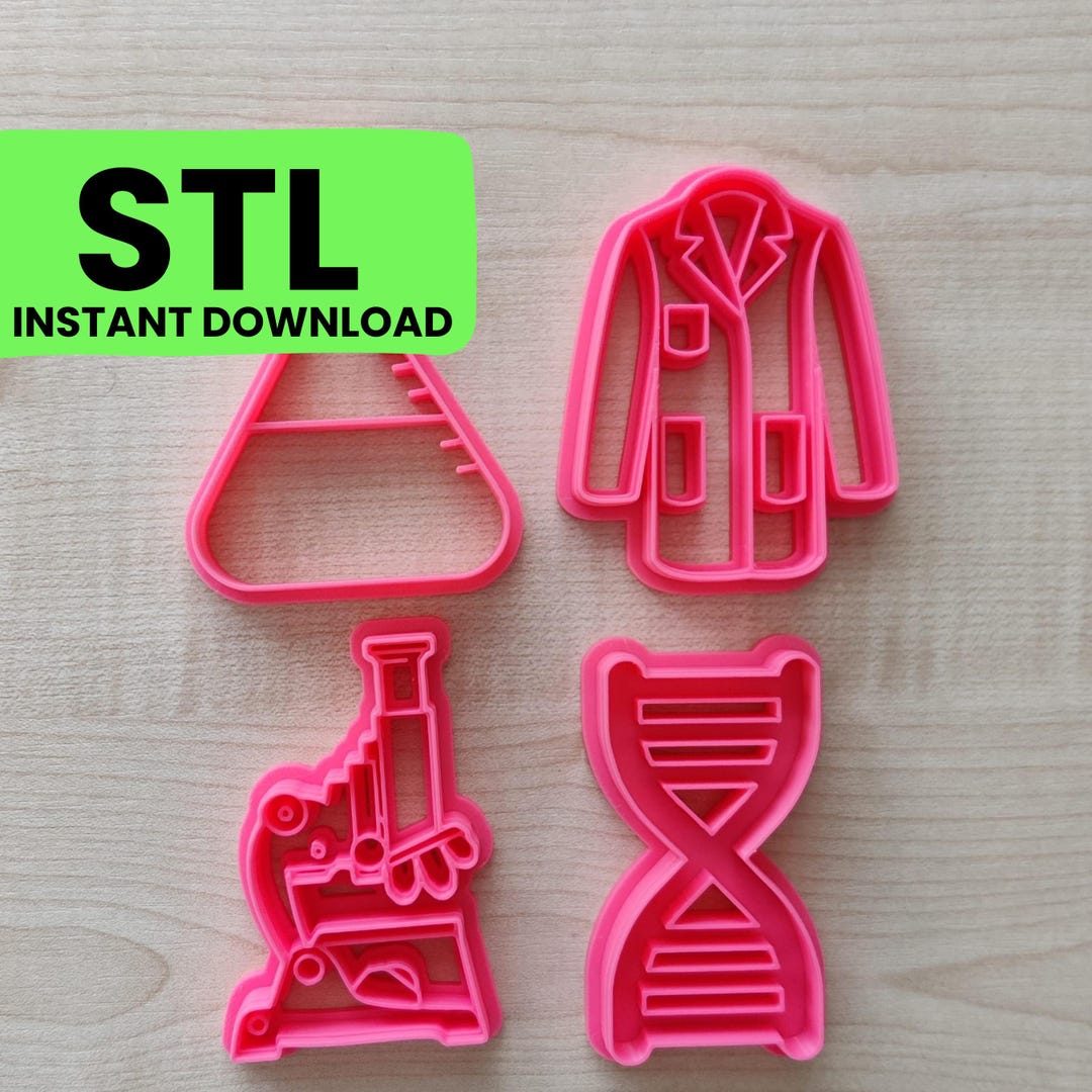 Biology Cookie Cutter Set Digital STL File- Lab Coat, DNA, Flask and ...