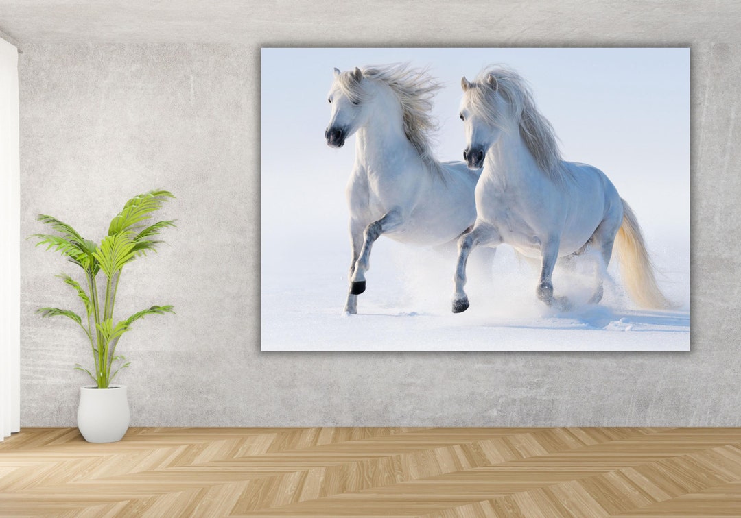 Two Running White Horses Canvas Wall Art Print,running Horses Poster ...