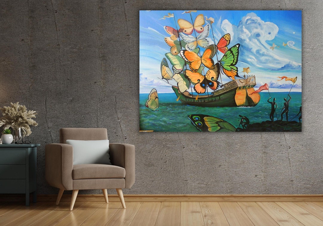 Butterfly Ship Canvas Wall Art,salvador Dali Butterfly Ship Painting ...