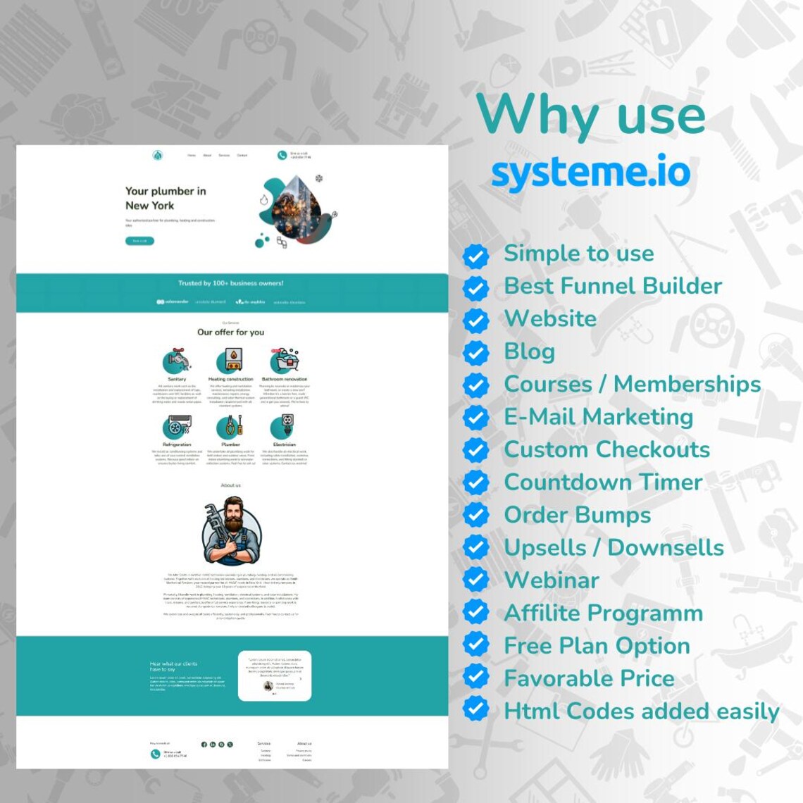 Plumber Landing Page Funnel Template: Systeme.io Website Design - Etsy