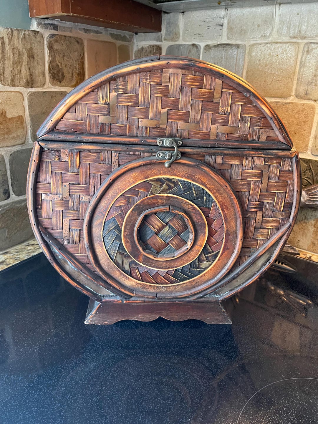 Unique Piece! Woven Fiber, Metal and Wood Vintage Circular Chest. - Etsy