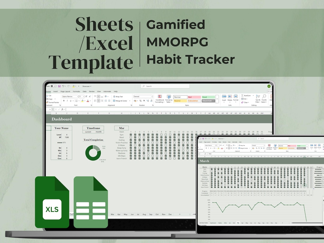 Excel Habit Tracker Template Google Sheets Gamified Habit Tracker MMO ...