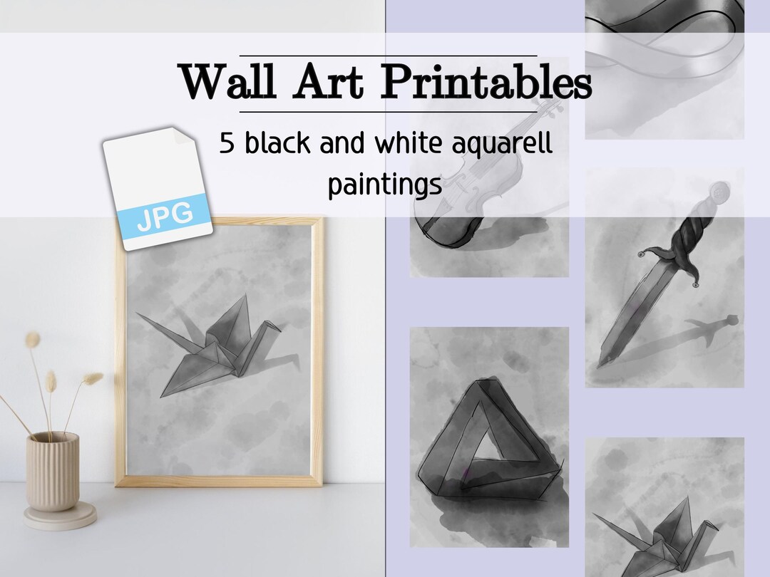 Black and White Aquarell Printable Wallart Watercolor Painted Motives ...