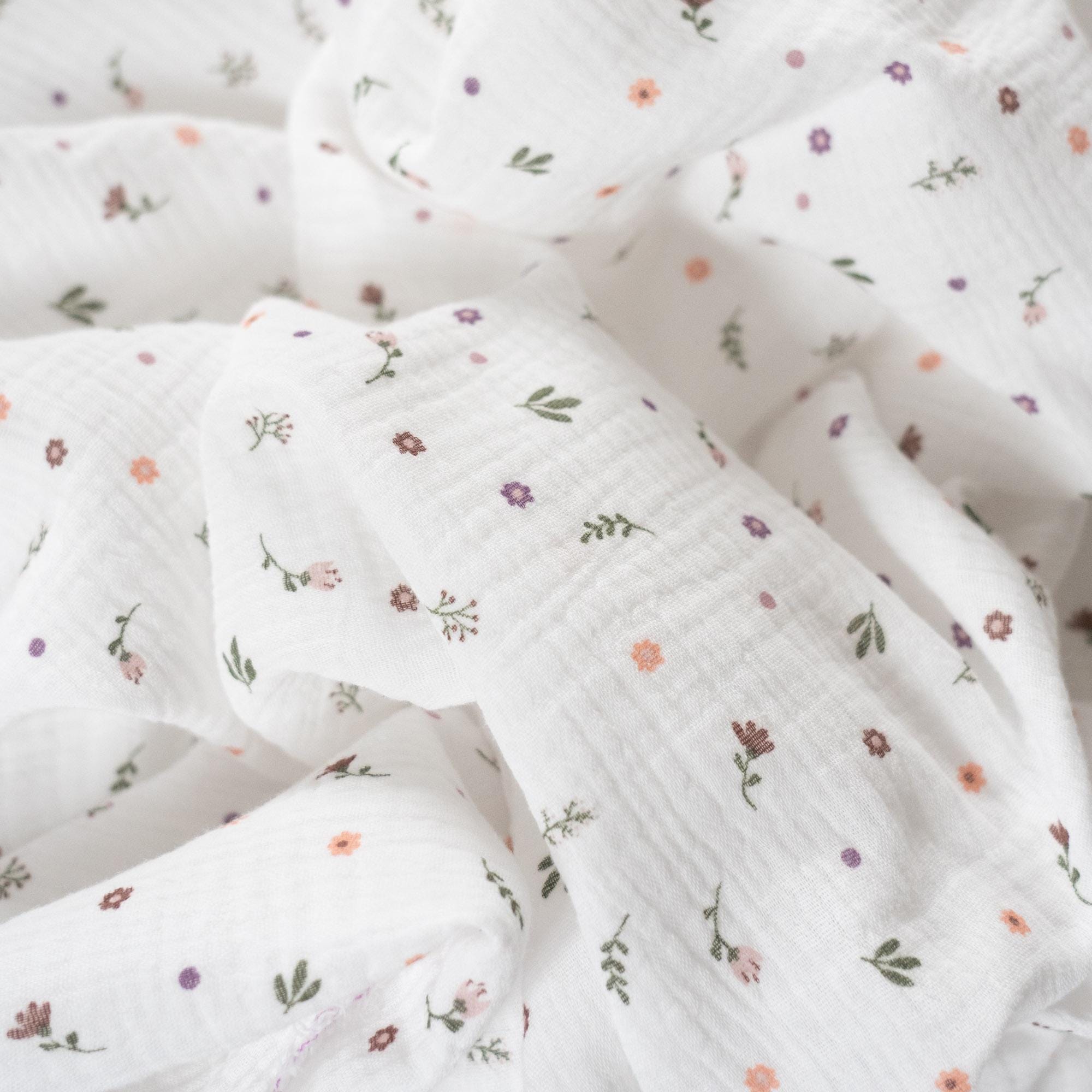 Mini Flowers and Leaves Double Gauze Fabric Floral Print Soft Muslin ...