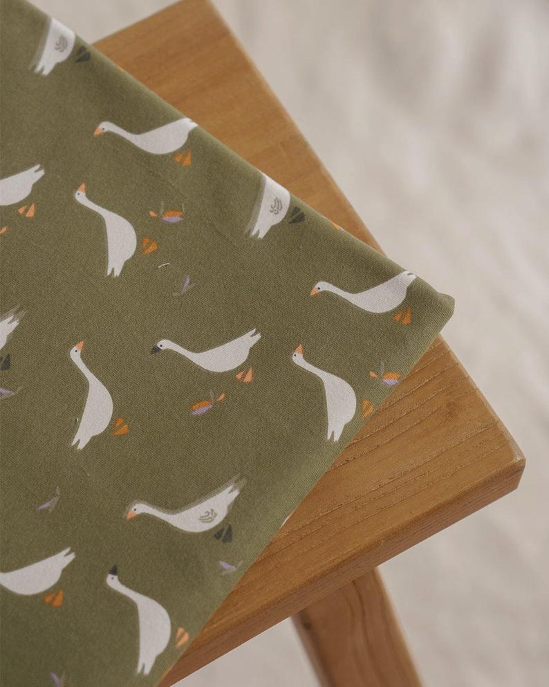 Goose Print, Cotton Jersey Fabric, Playful and Cute Pattern, Fabric by ...