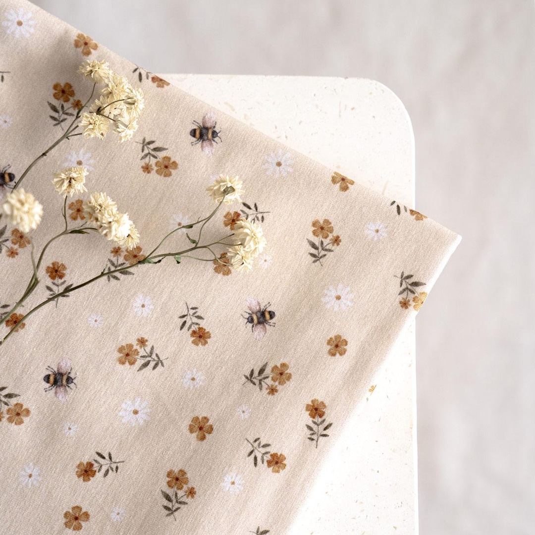 Bees and Flowers - Cotton Jersey Fabric, Premium Quality OEKO TEX ...
