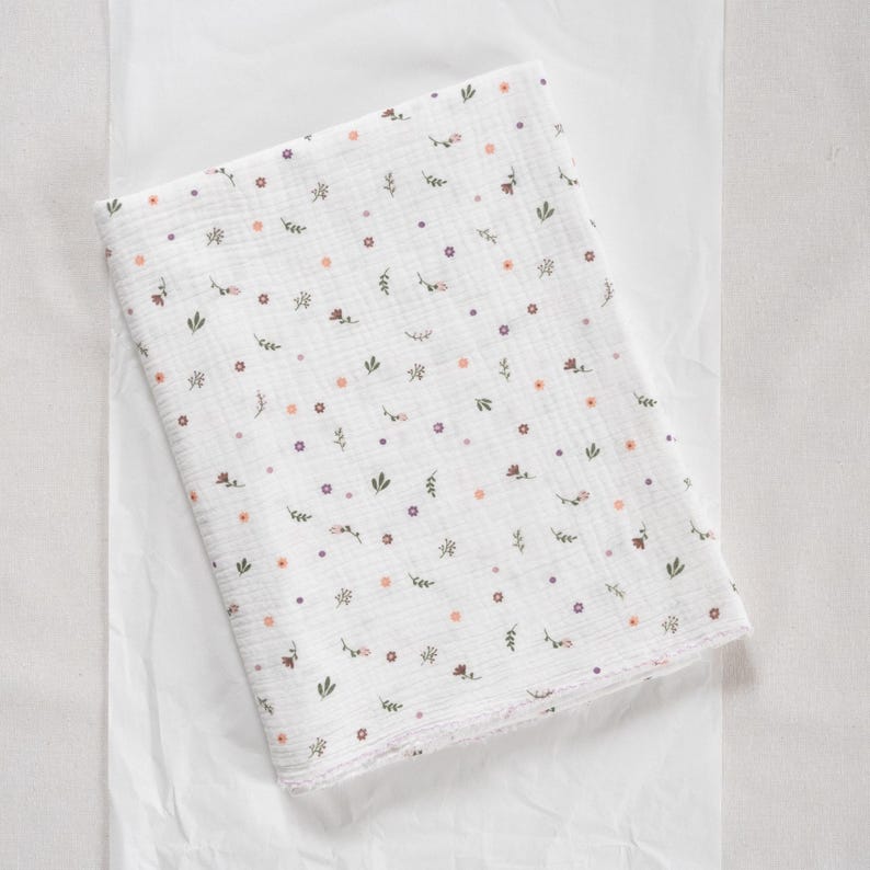 Mini Flowers and Leaves Double Gauze Fabric Floral Print Soft Muslin ...