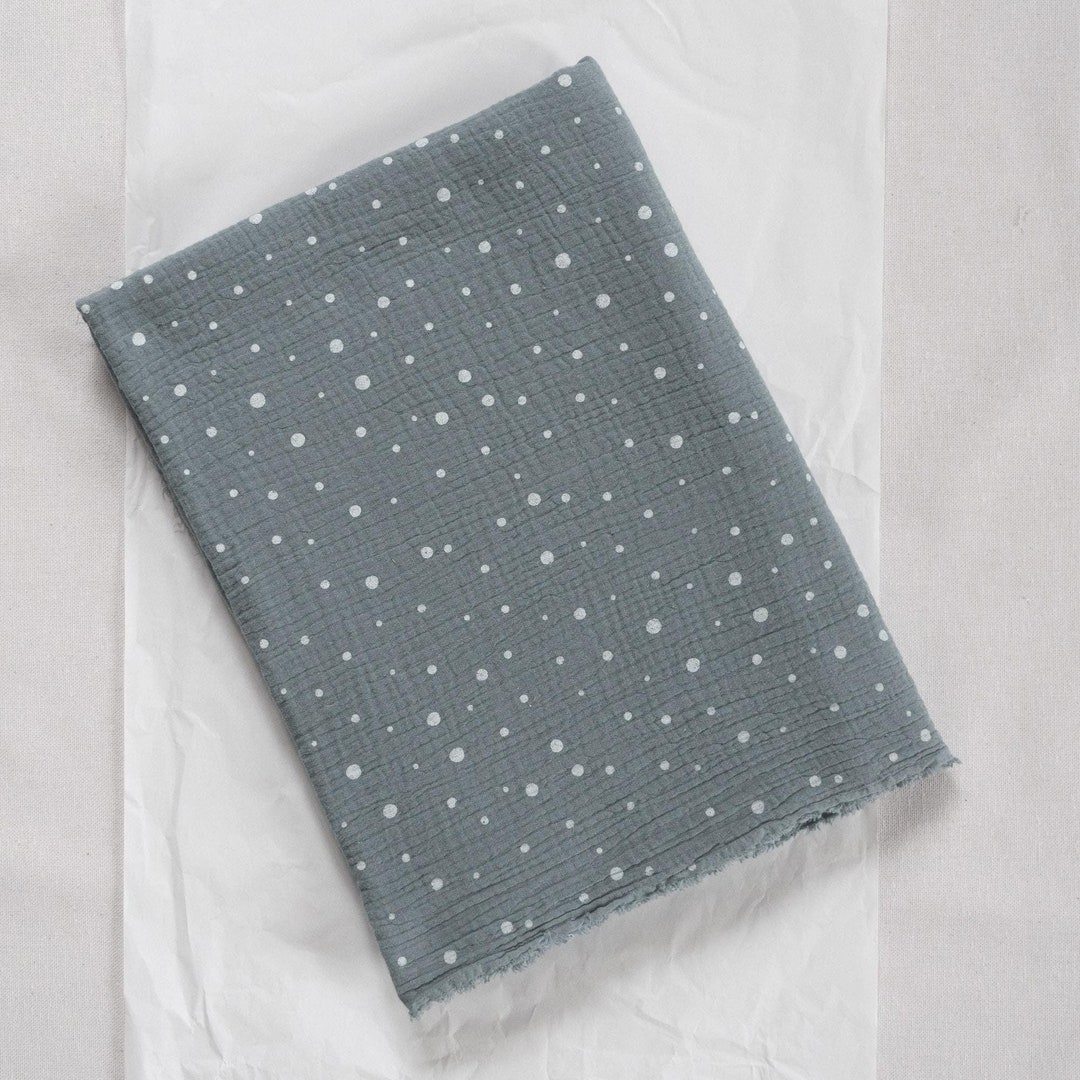 Steel Blue Double Gauze With White Dots Natural Breathable Cotton Dot ...
