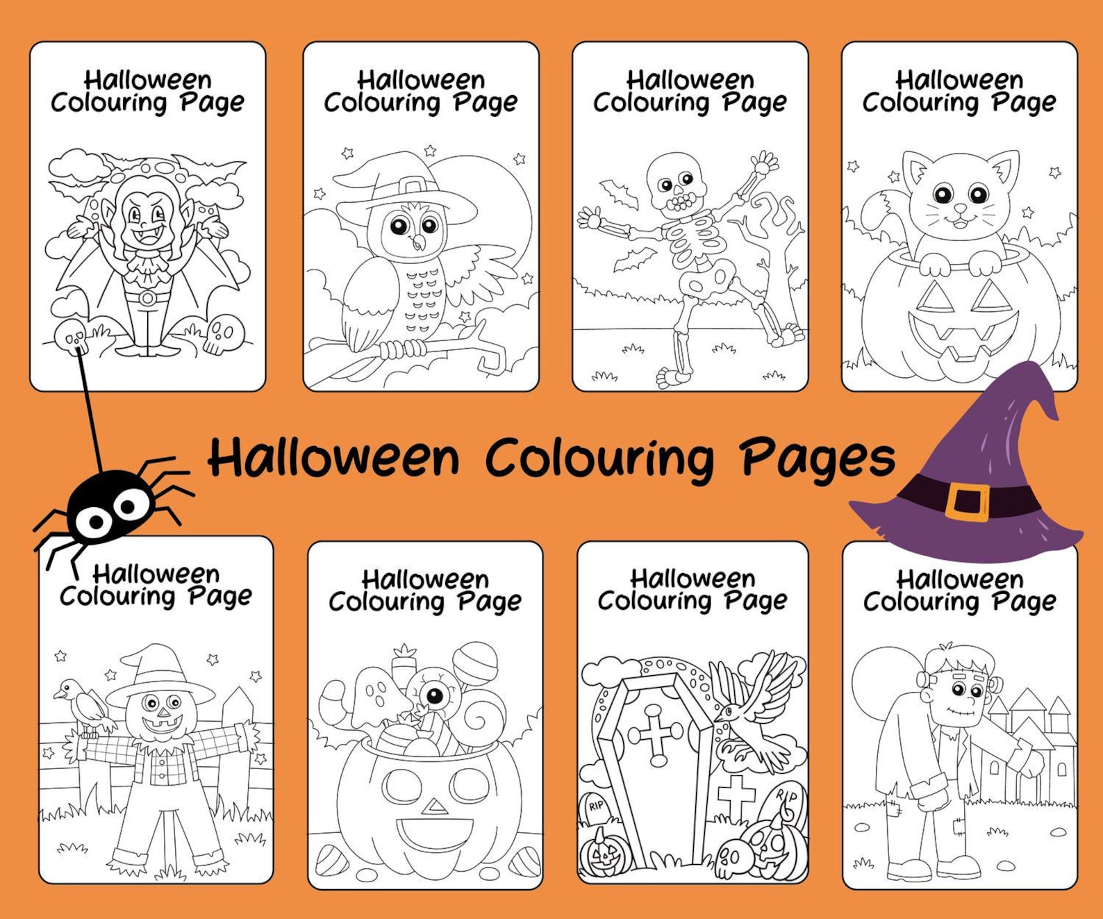 16 Halloween Coloring Pages PDF | Instant Digital Download | Printable ...