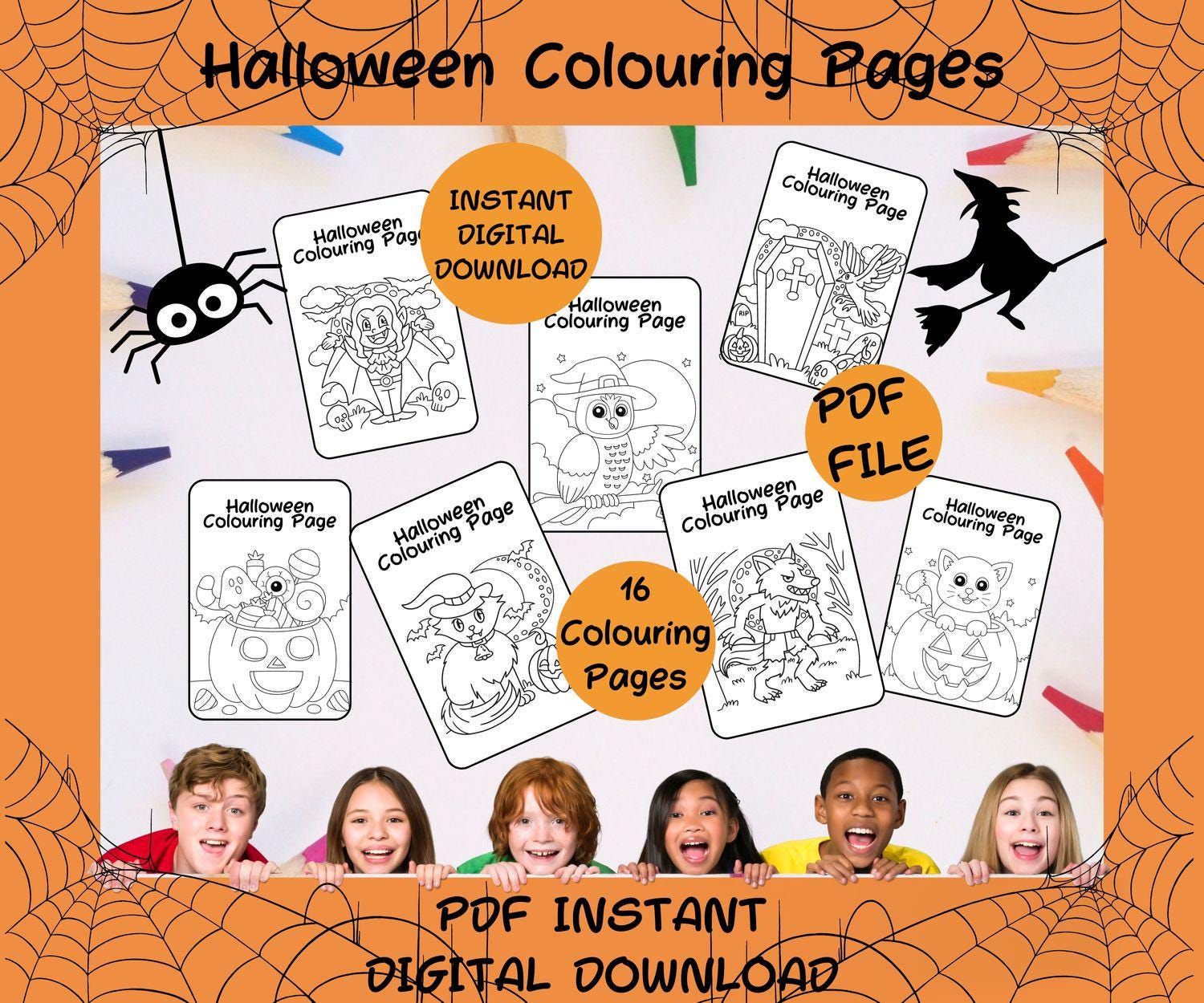 16 Halloween Coloring Pages PDF | Instant Digital Download | Printable ...