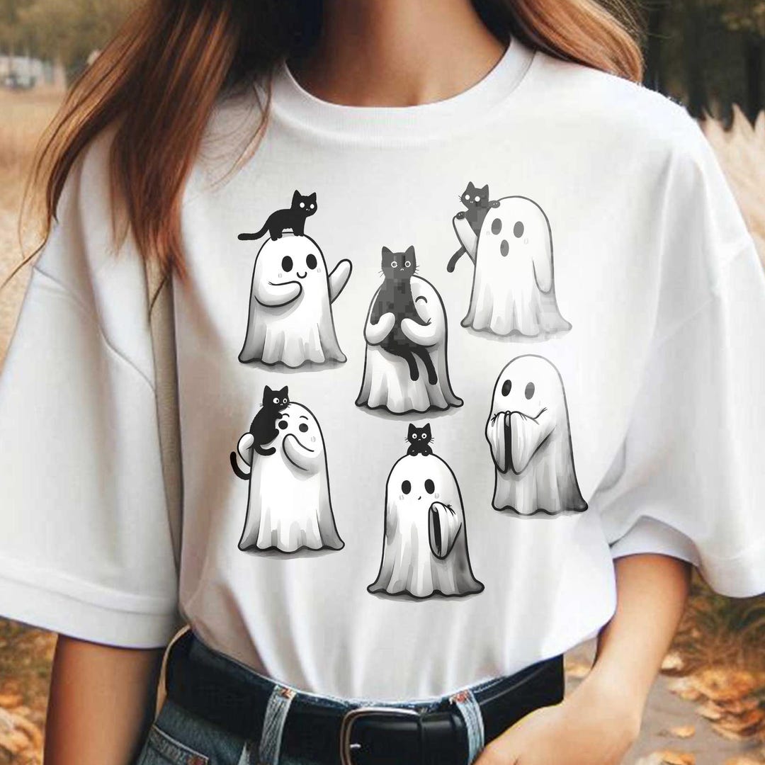 Ghosts With Cat Png, Cute Halloween Ghosts Png, Cat Lover Ghost Png, Halloween Cat Mom Png ...