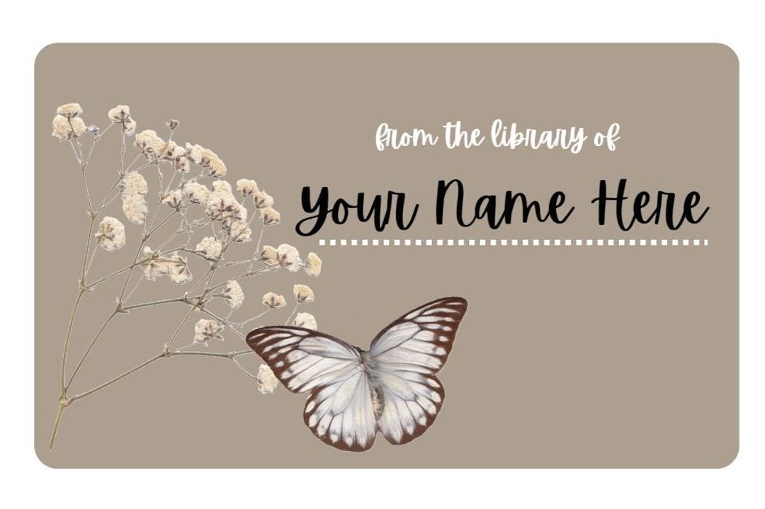 Butterfly and Flower Editable in CANVA Library Book Name Label Template ...