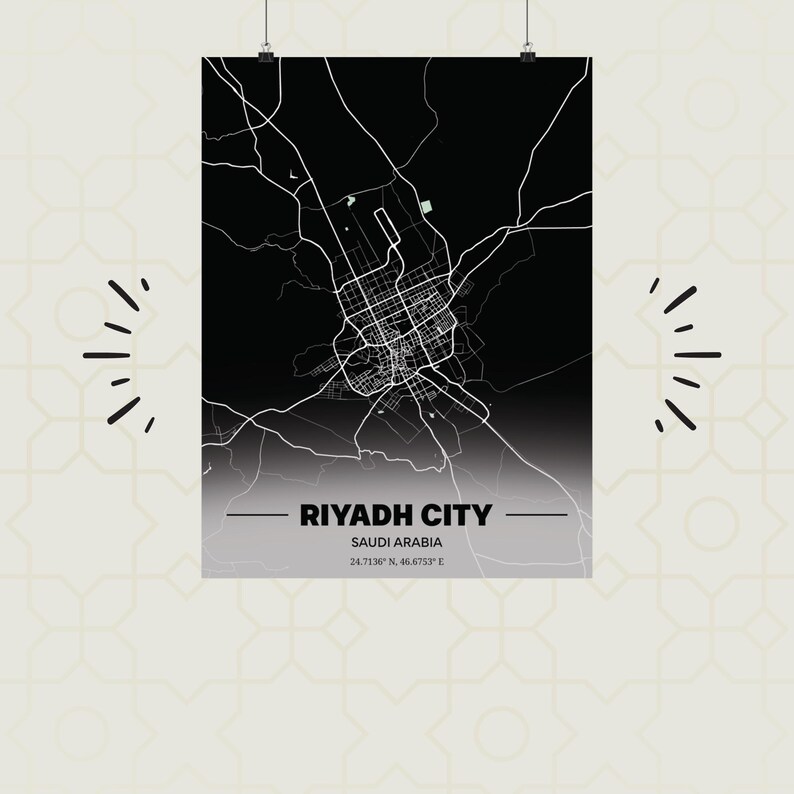 Riyadh Map Poster, Black and White Riyadh Print, Saudi Arabia Wall Art ...