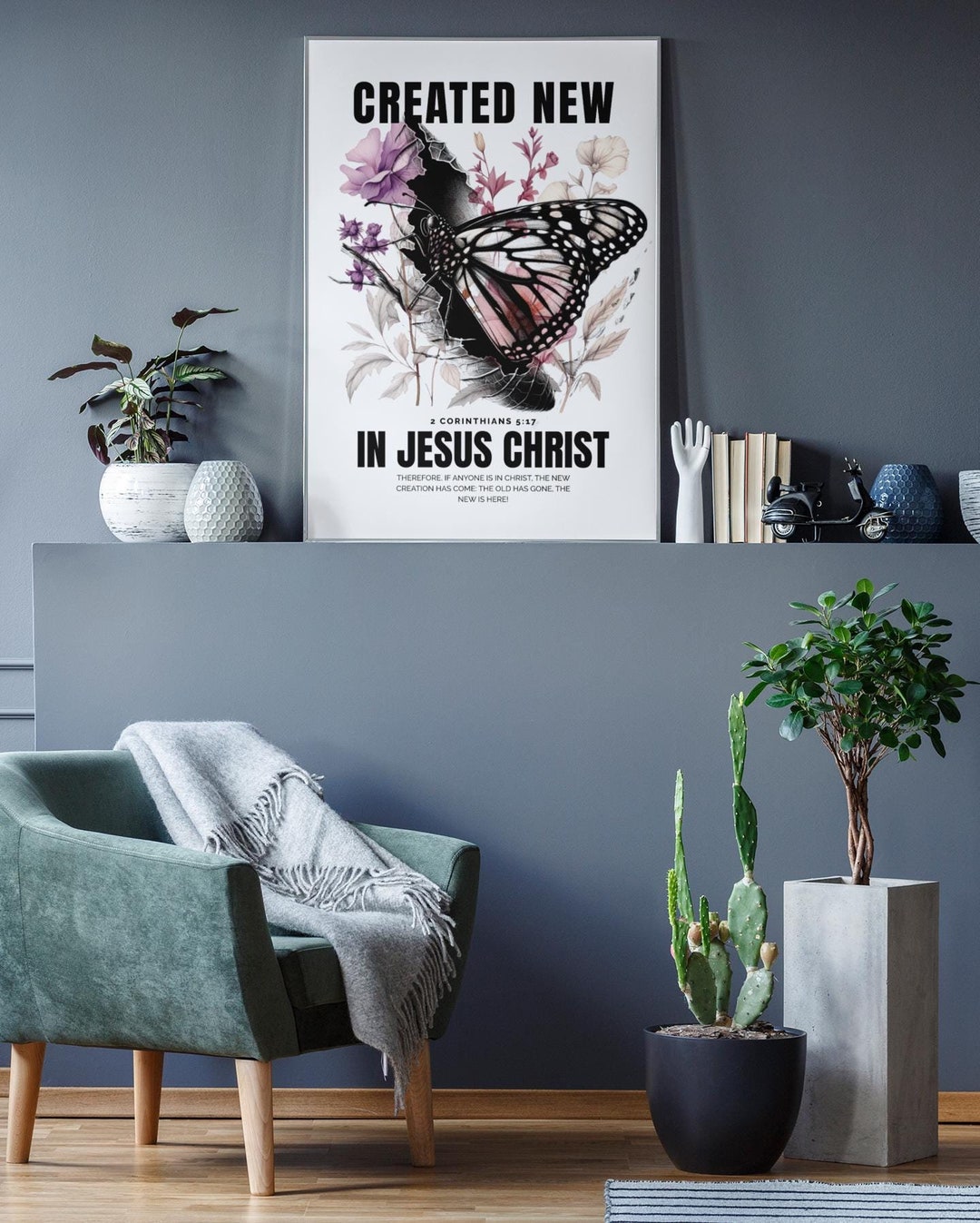 New Creation Christian Printable Wall Art Butterfly Home Decor Bible ...