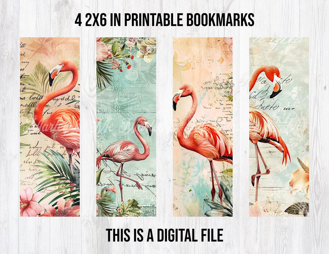 Flamingo Printable Bookmarks Digital Book Mark Set Gift for Book Lover ...