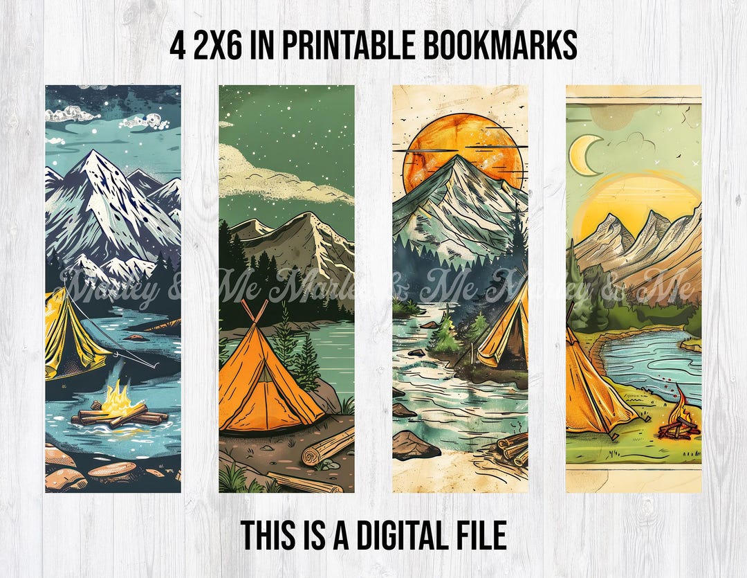 Camping Printable Bookmarks Digital Bookmarks Adventure Book Gift for ...