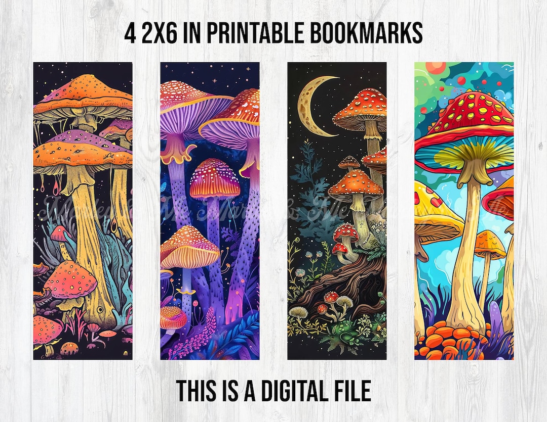 Mushroom Printable Bookmarks Colorful Mushrooms Book Mark Set Gift for ...