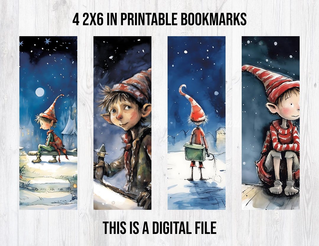 Elf Printable Bookmarks Digital Book Mark Set Bookclub Gifts Bookish ...