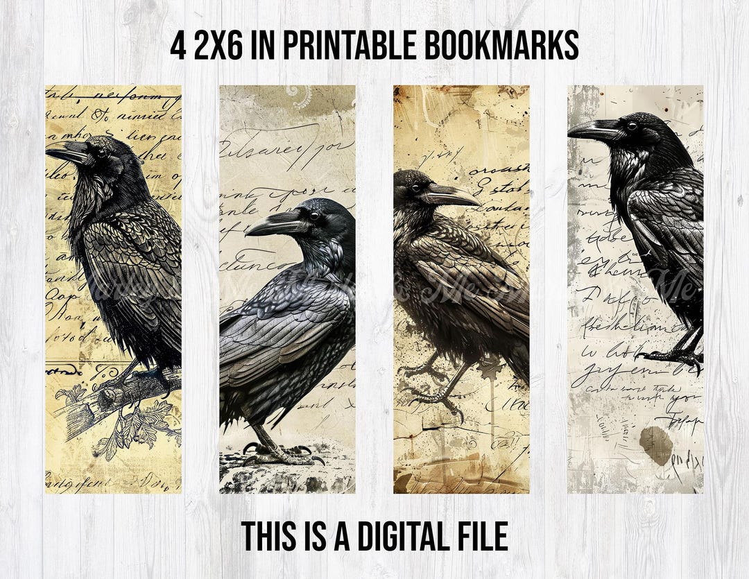 Raven Printable Bookmarks Digital Bookmarks Gift for Book Lover Library ...