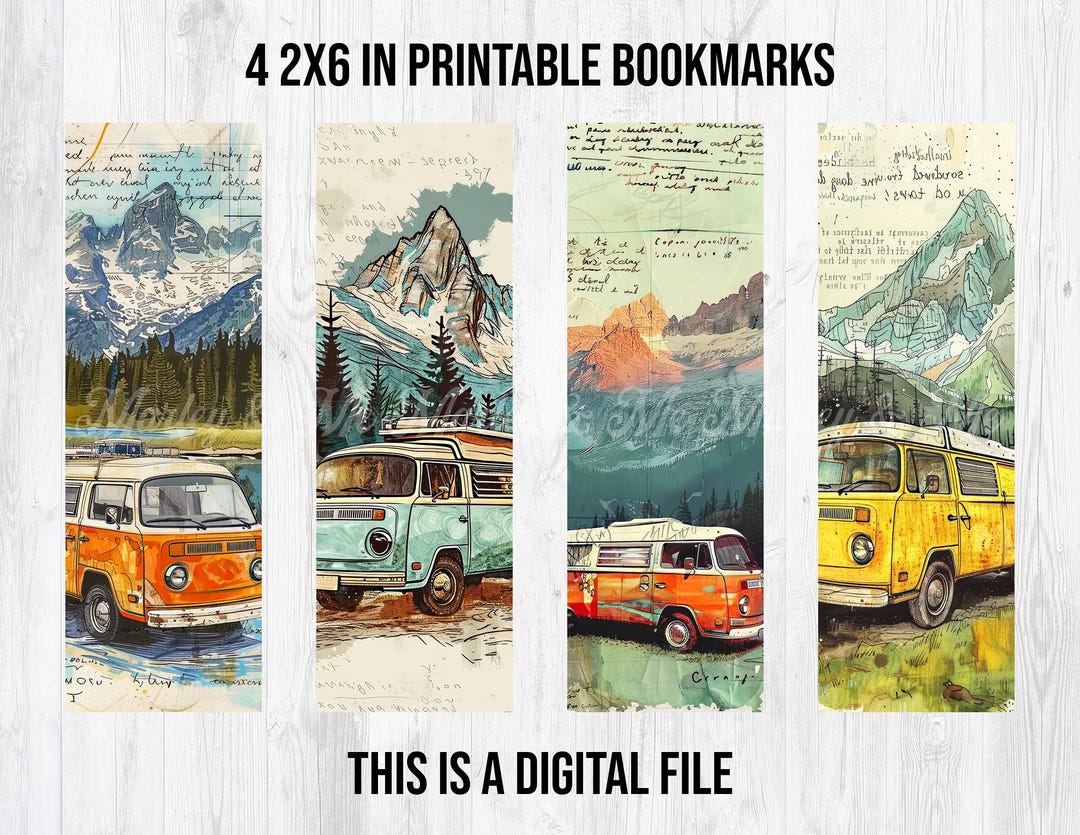 Retro Camper Printable Bookmarks Mountain Bookmarks Adventure Book ...