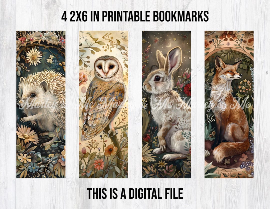 Woodland Creatures Printable Bookmarks Mystical Animals Digital ...