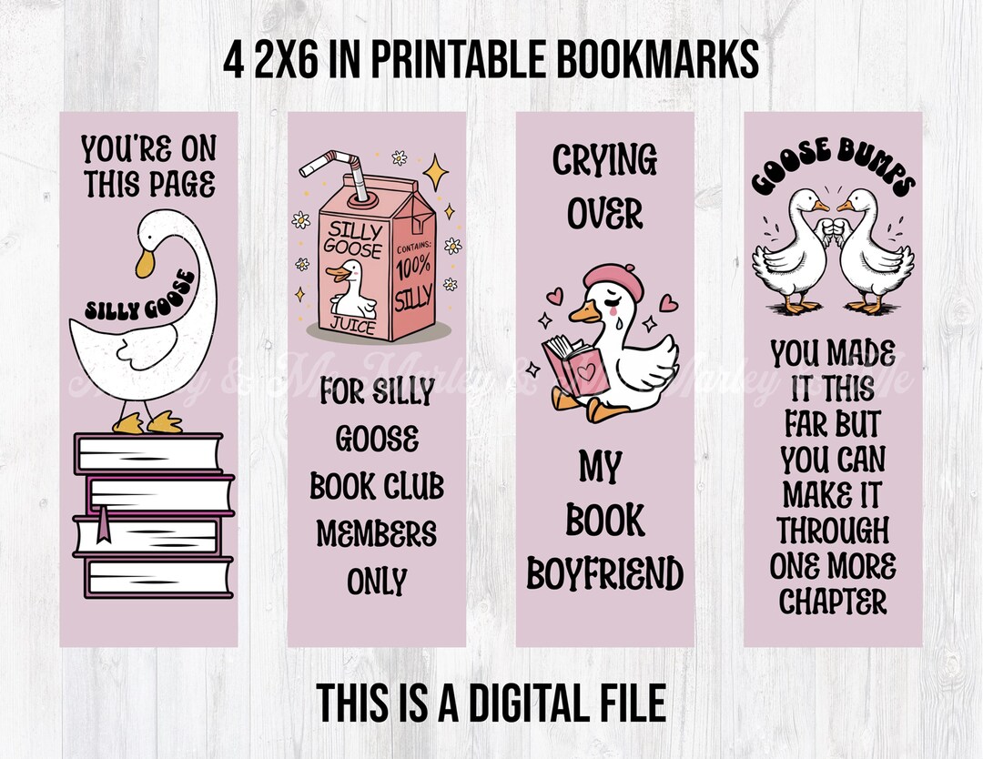 Silly Goose Bookmark Goose Printable Bookmarks Cute Book Mark Set One ...
