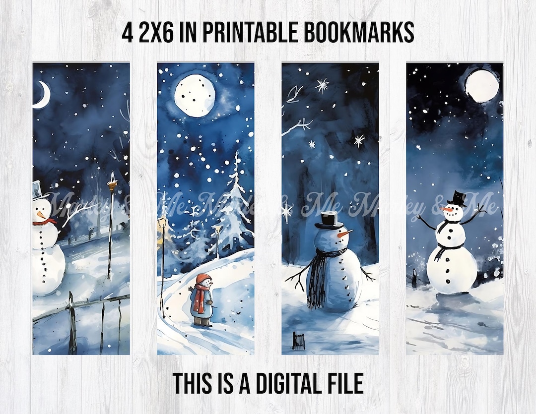 Snowmen Printable Bookmarks Christmas Digital Bookmark Gift for Book ...