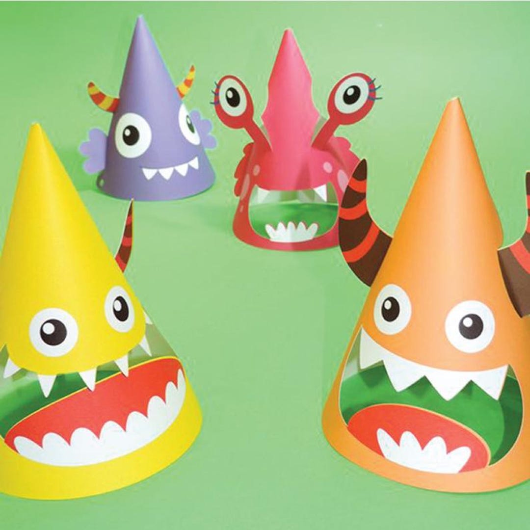 Monster-themed Party Hats - Printable DIY! Print, Cut, and Assemble 10 ...