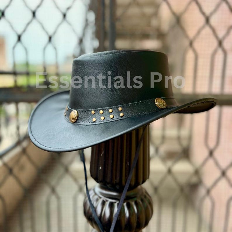 Wombat Foldable Black Leather Hat the Wilds Full Grain Leathers Men's ...