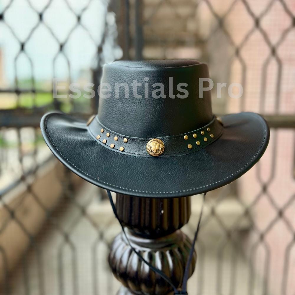 Wombat Foldable Black Leather Hat the Wilds Full Grain Leathers Men's ...