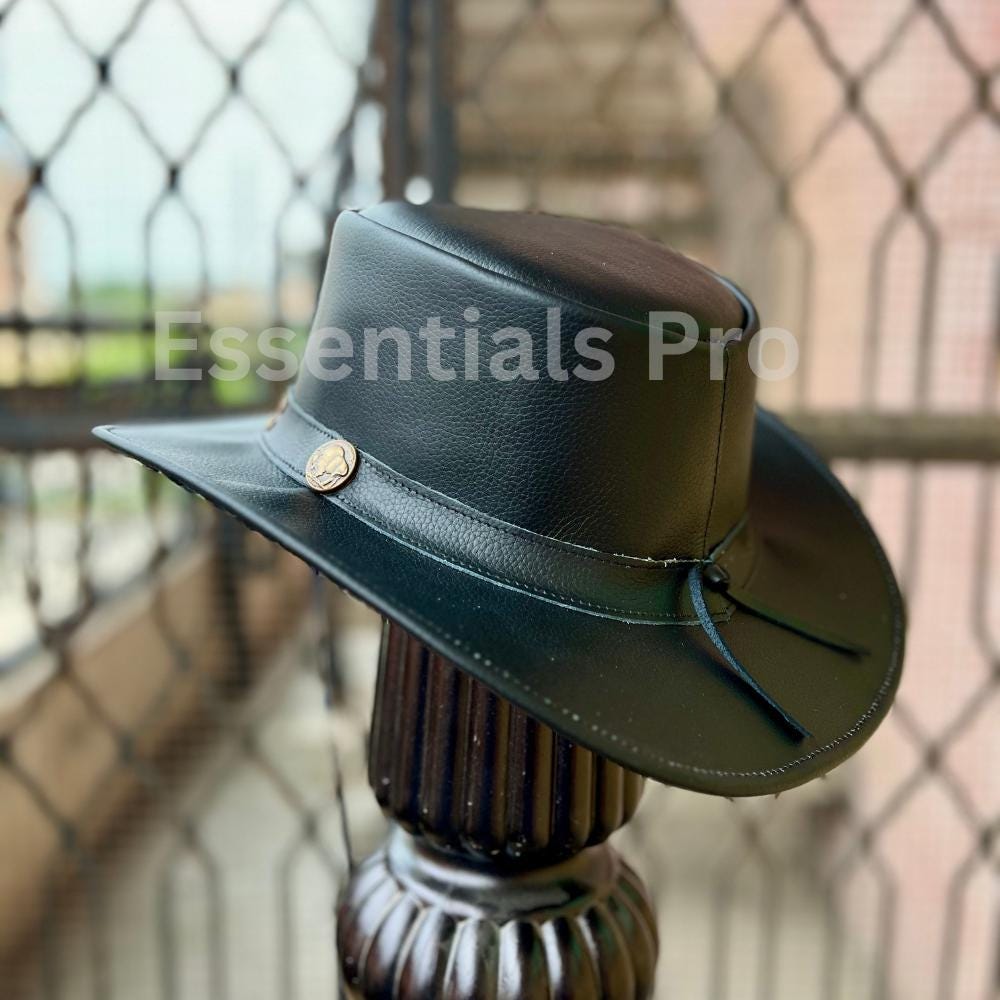 Wombat Foldable Black Leather Hat the Wilds Full Grain Leathers Men's ...