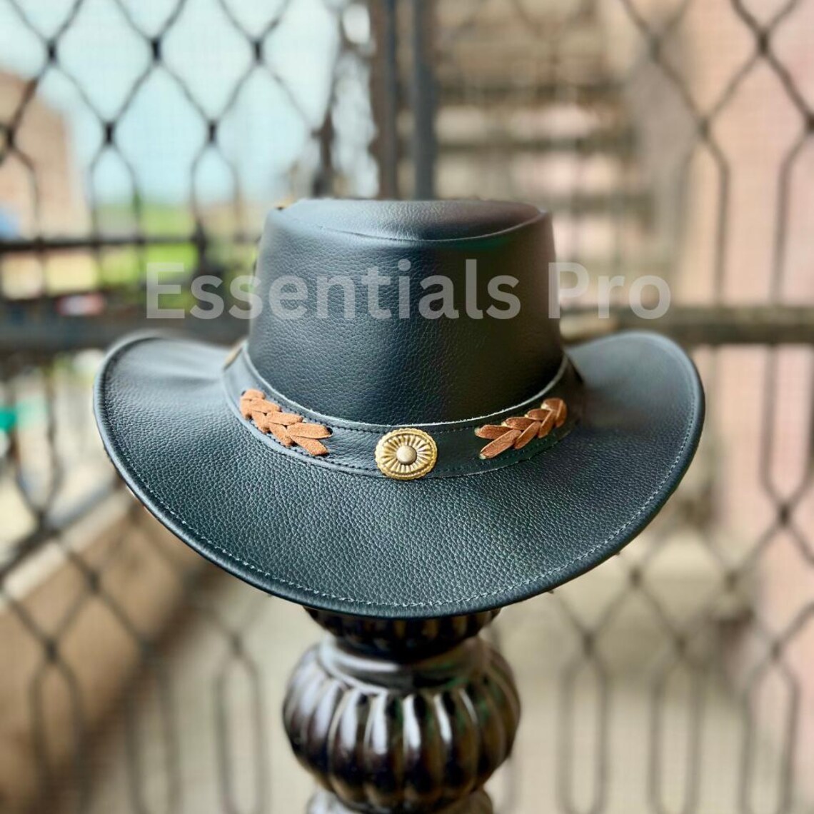 Western Cowboy Hat Genuine Leather Rodeo Festival Hat With Face Strap ...