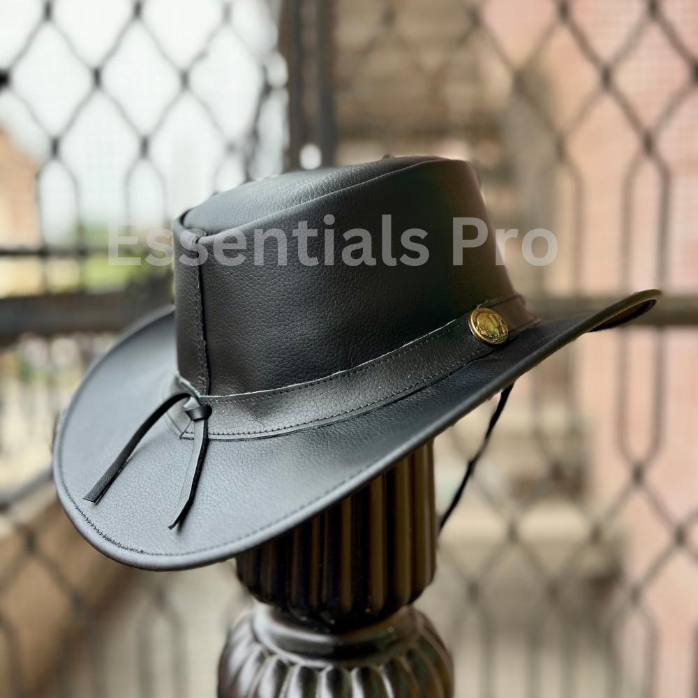 Wombat Foldable Black Leather Hat the Wilds Full Grain Leathers Men's ...