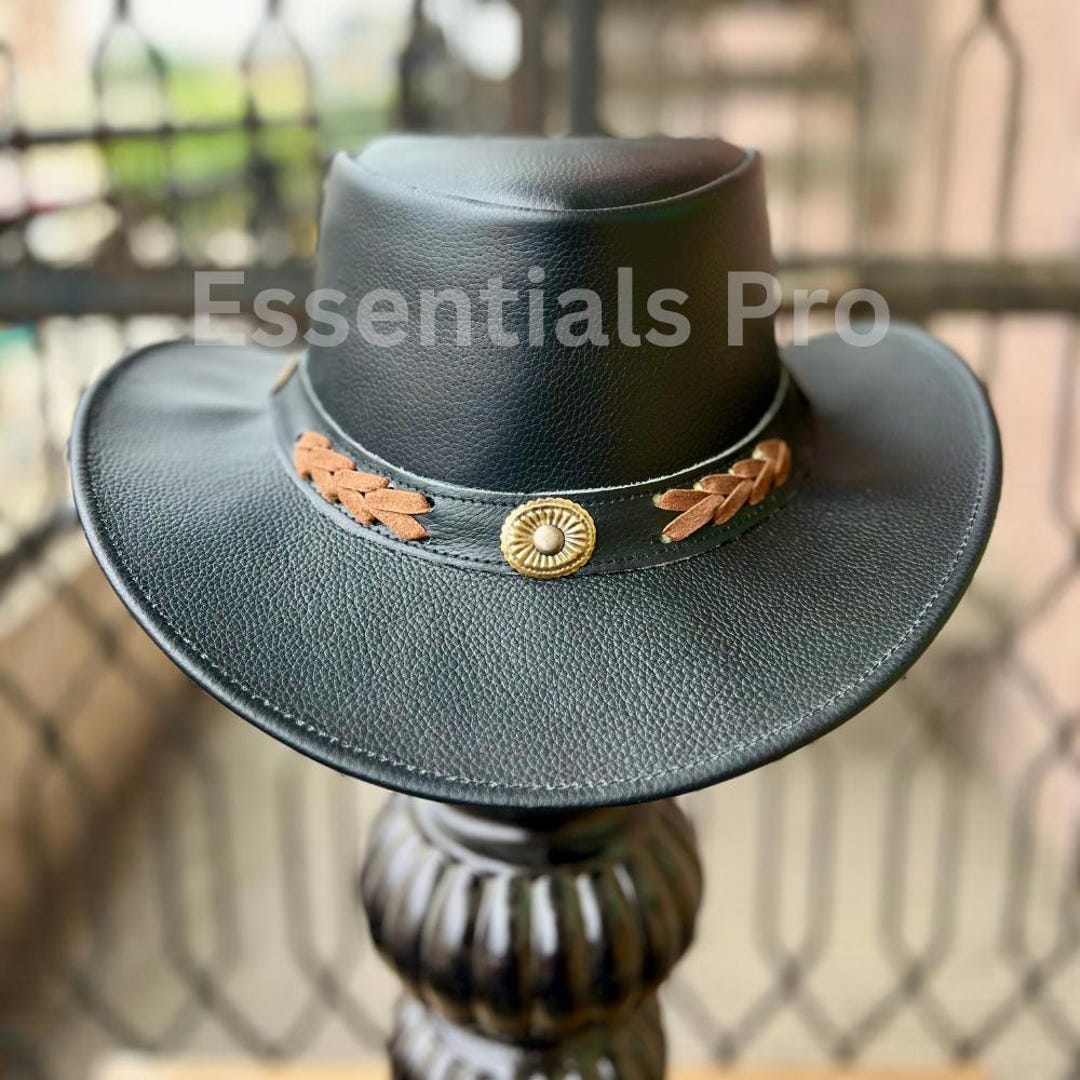 Western Cowboy Hat Genuine Leather Rodeo Festival Hat With Face Strap ...
