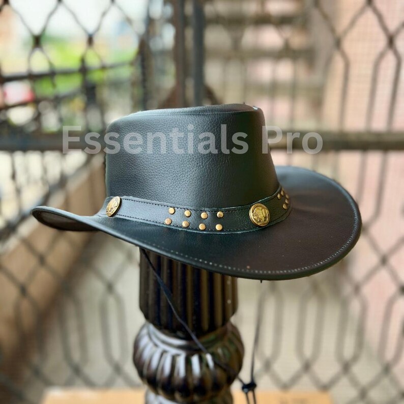 Wombat Foldable Black Leather Hat the Wilds Full Grain Leathers Men's ...