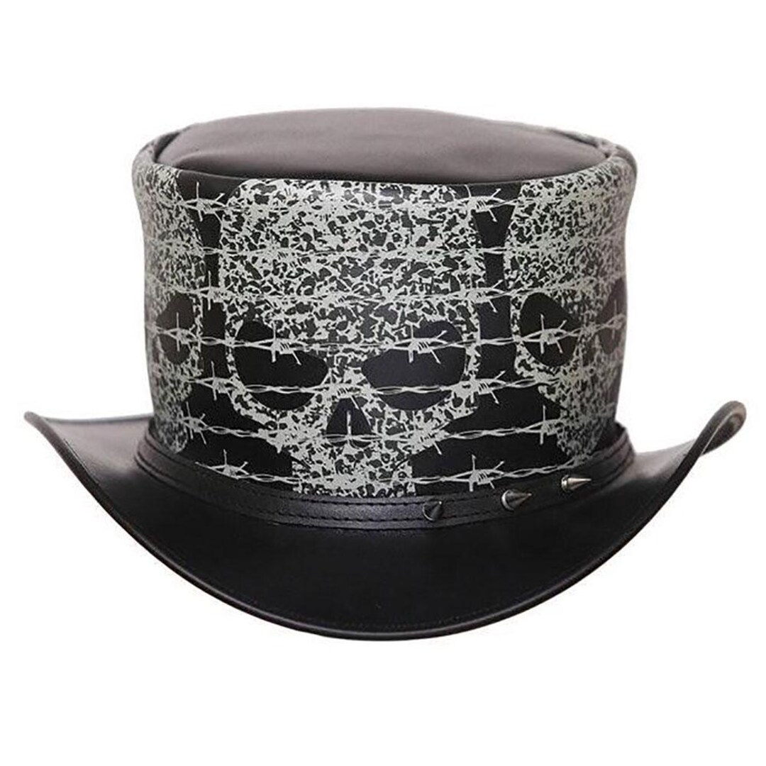 Men’s Leather Cowhide Biker Top Hat – Handmade Steampunk Deadman Hat ...