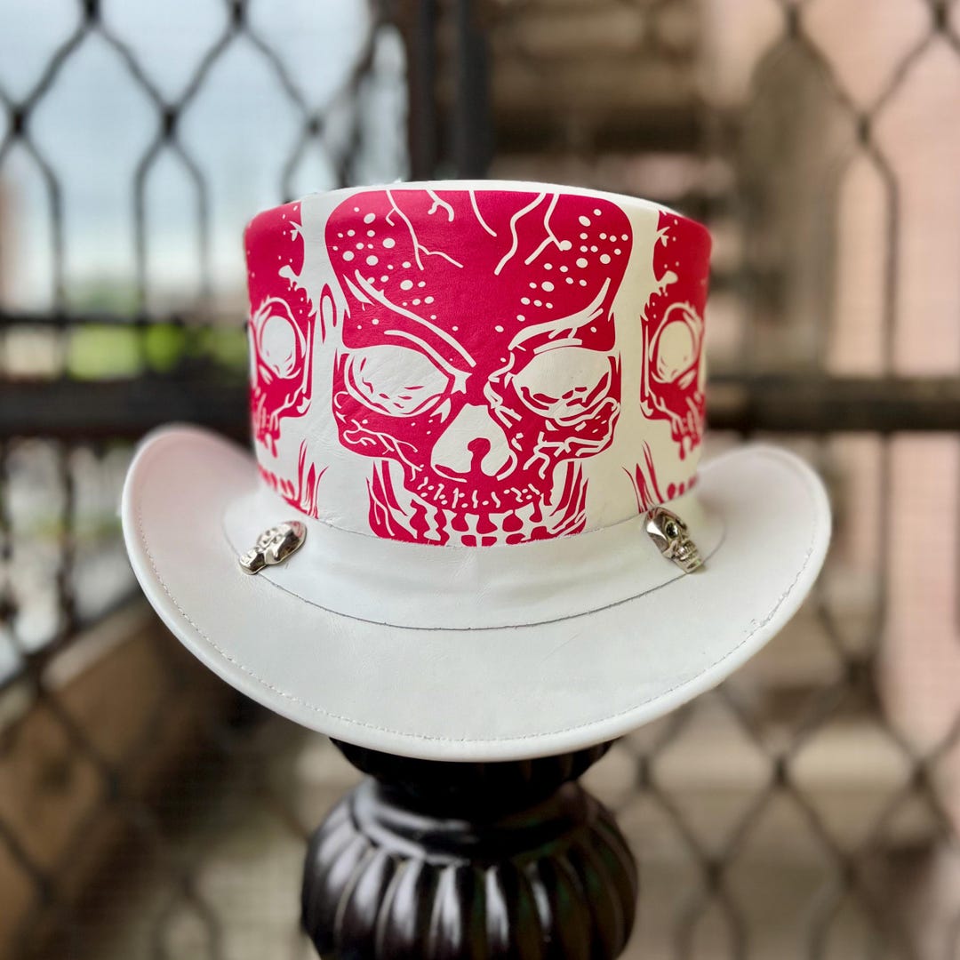 Handmade Gothic Skull Leather Top Hat – Unique Steampunk Cowboy Hat ...