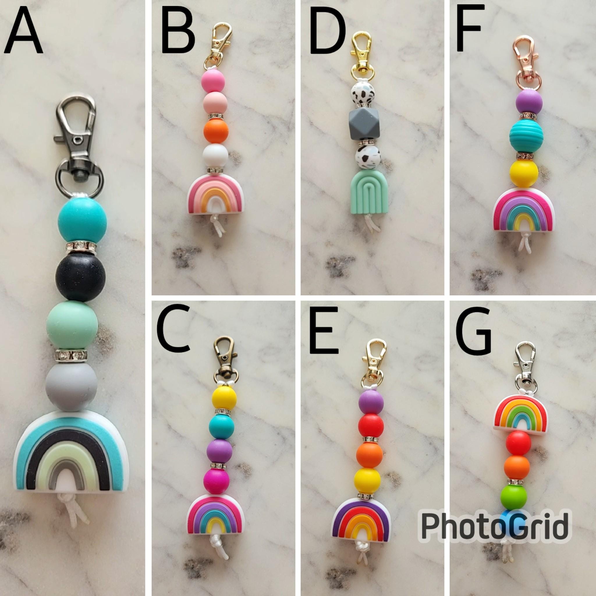 Rainbow Silicone Bead Keychain, Silicone Keychain, Beaded Keychain ...