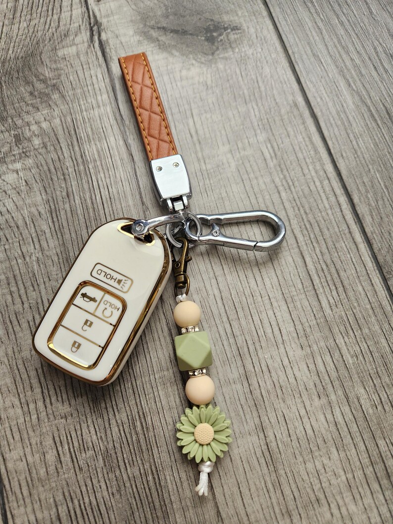 Flower Silicone Bead Keychain, Silicone Keychain, Beaded Keychain, Cute ...