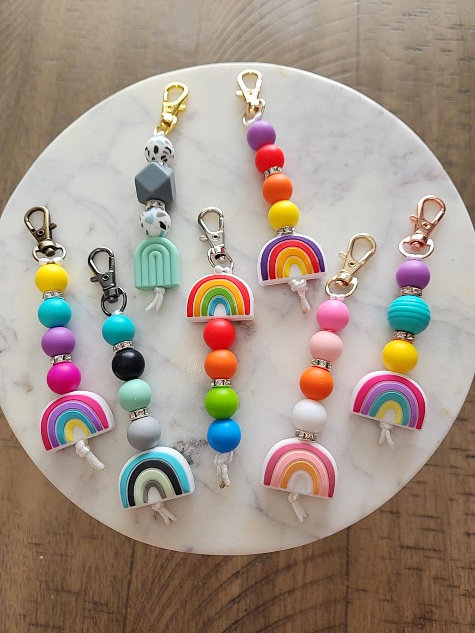 Rainbow Silicone Bead Keychain, Silicone Keychain, Beaded Keychain ...